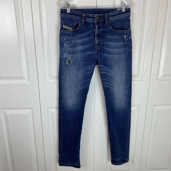 Diesel | Jeans | Diesel Buster Jeans 3x32 Slim Tapered Leg Blue Denim Button Fly Mid Distressed ...